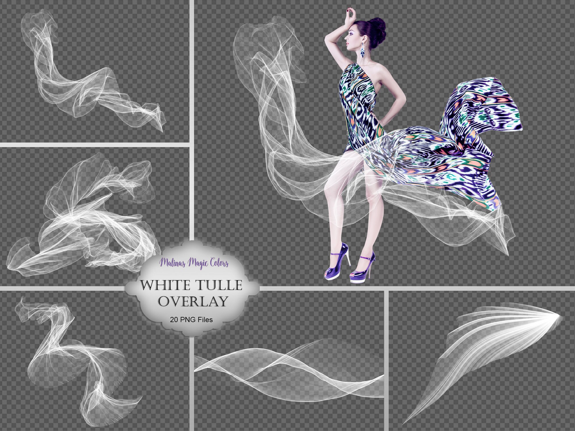 20 Tulle Overlays - Flying Tulle - White Veil Overlays - Digital ...