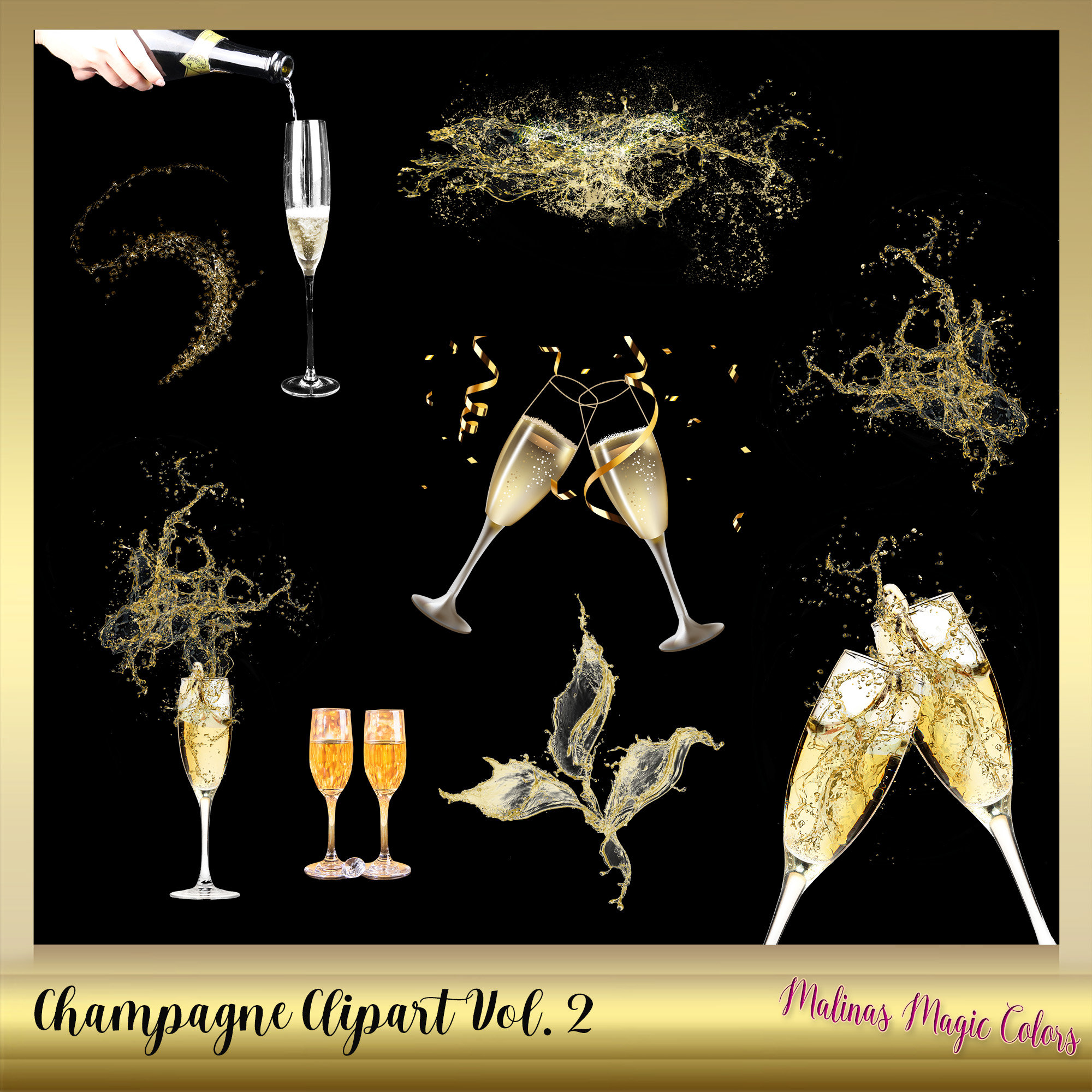 10 Champagne Clipart Vol. 2 - Champagne Overlays - Champagne Clip Art ...