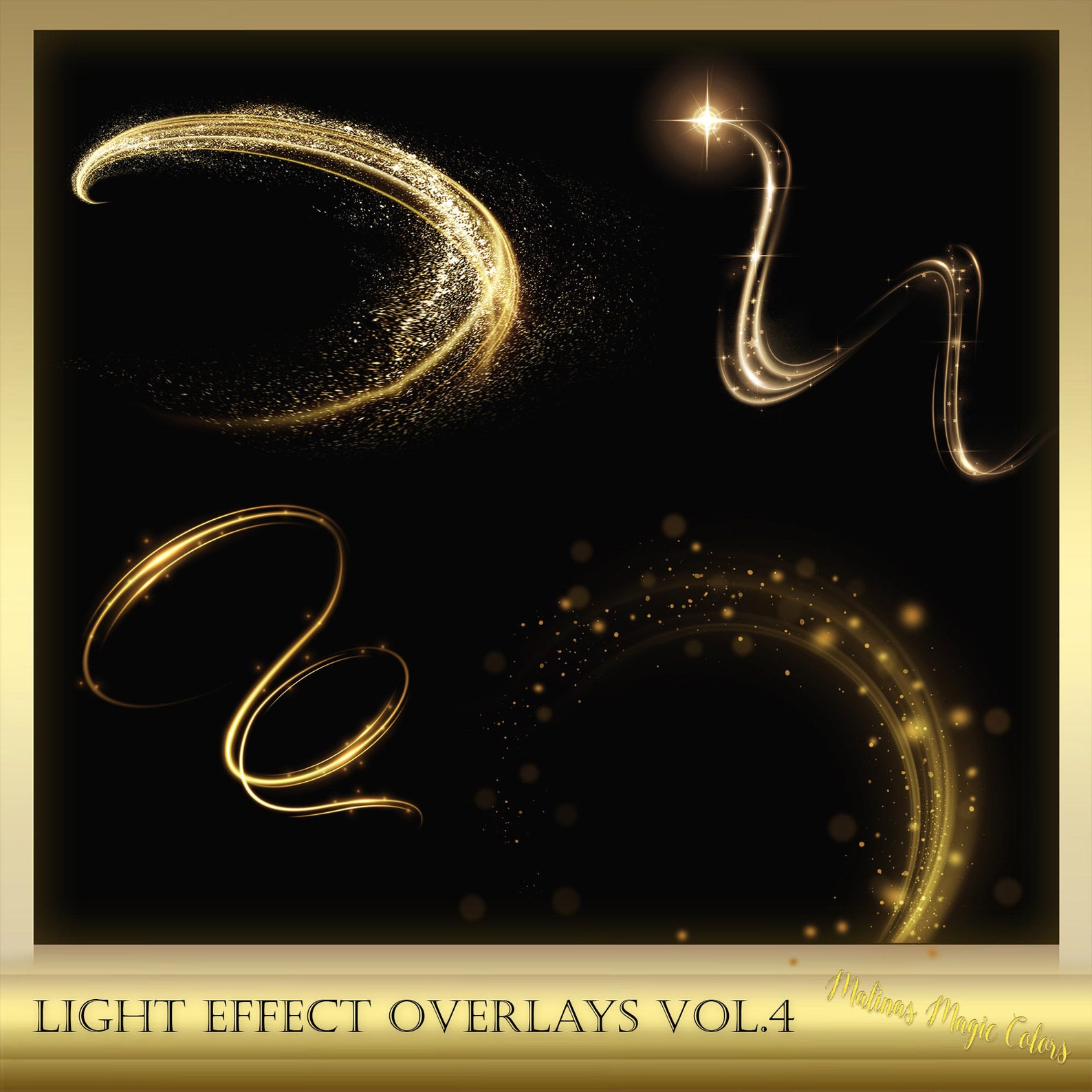 20 Light Effect Overlays Vol.4 - Wedding Overlays - Shiny Gold Glowing ...