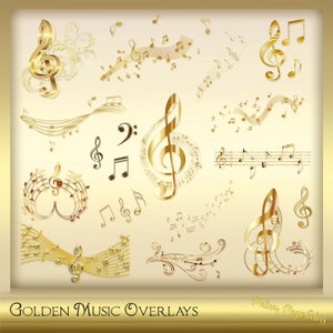 20 Golden Music Overlays - Music Note Clip Art - Golden Musical Notes ...