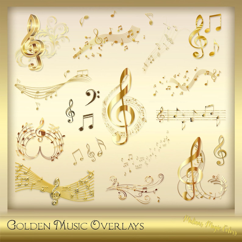 20 Golden Music Overlays - Music Note Clip Art - Golden Musical Notes ...