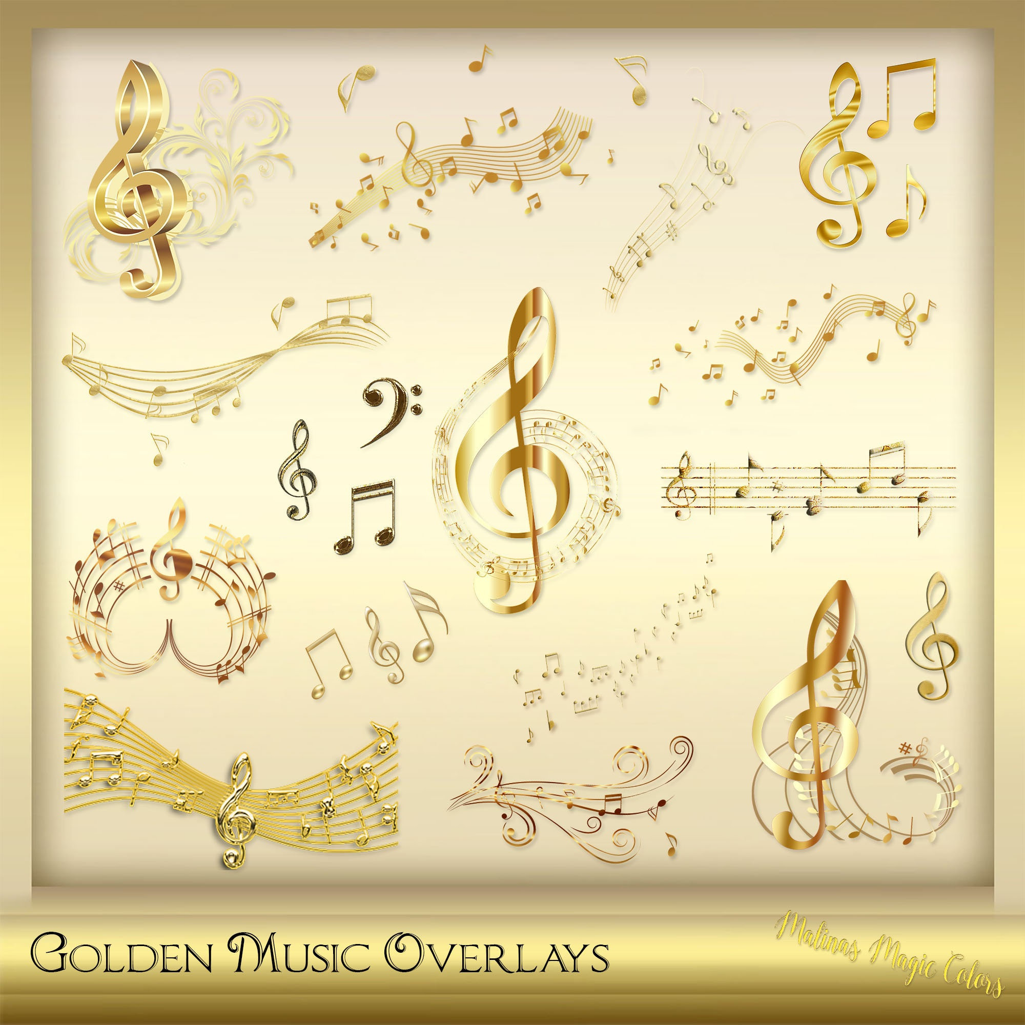 20 Golden Music Overlays Music Note Clip Art Golden Musical Notes ...