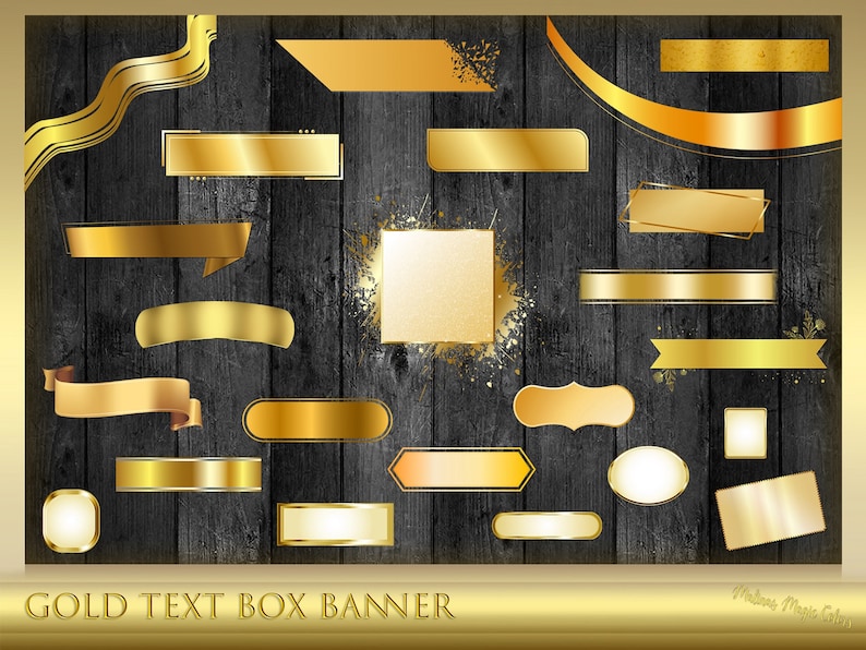 Gold Text Box Banner - Gold Banner - Gold Ribbon - Gold Label - Golden ...
