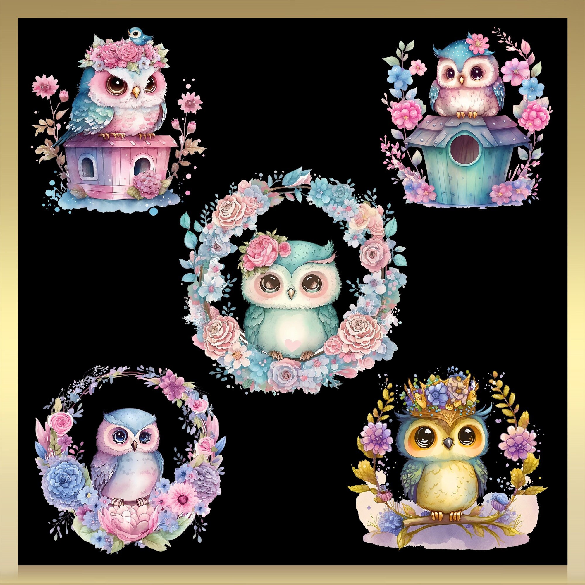 Watercolor Owl Clipart Flower Owl Clipart Cute Owl - Etsy