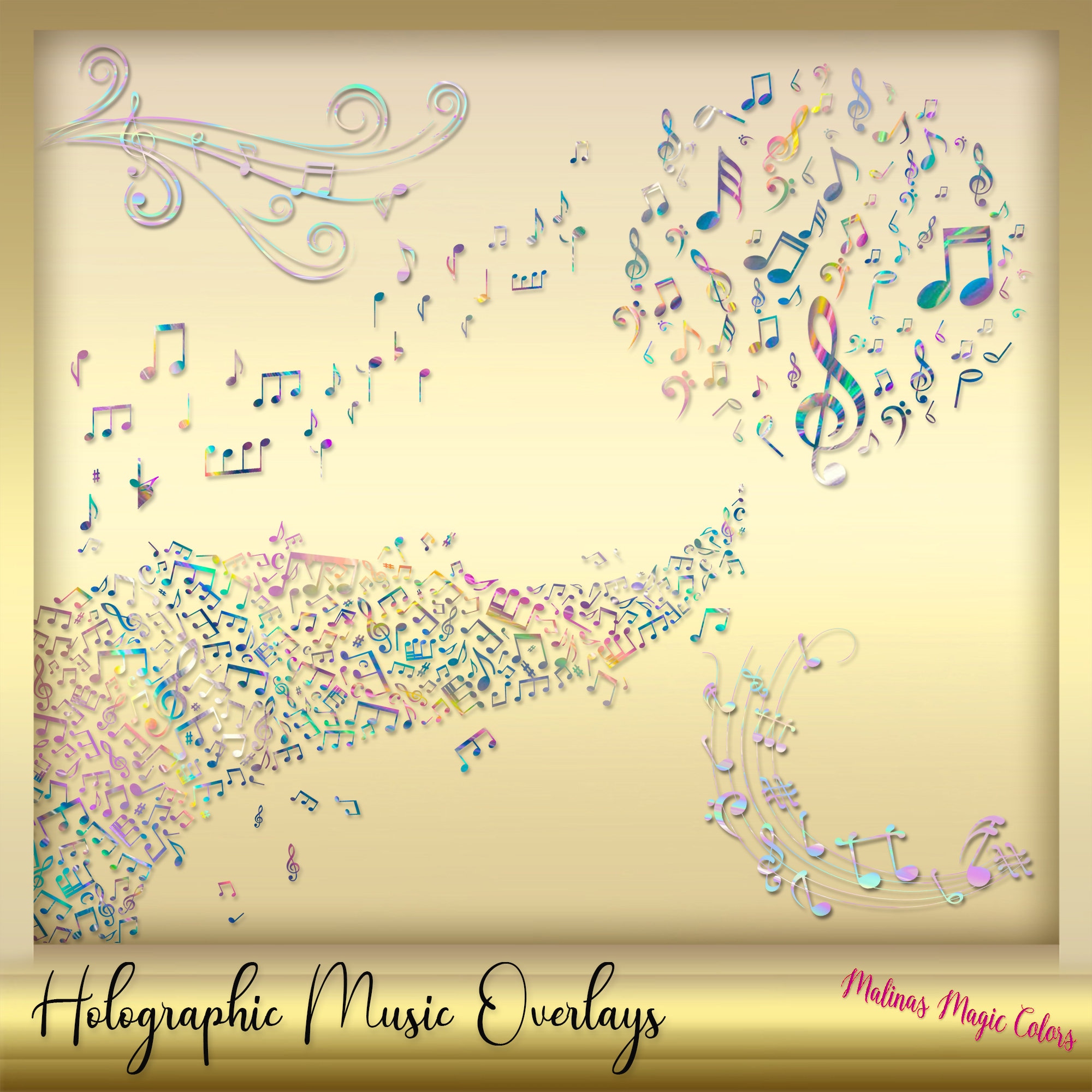 20 Holographic Music Overlays - Holographic Music Notes - Iridescent ...