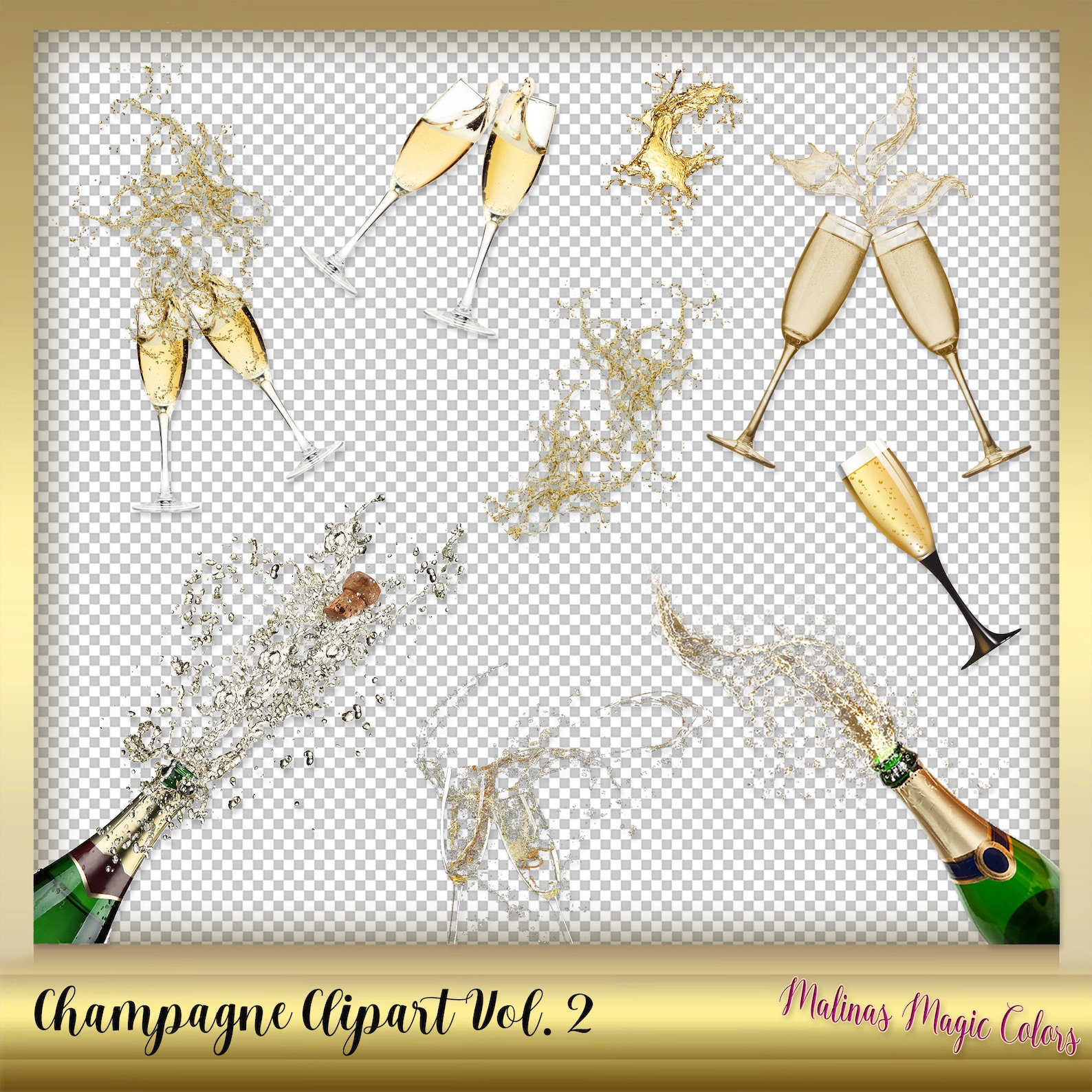 10 Champagne Clipart Vol. 2 - Champagne Overlays - Champagne Clip Art ...