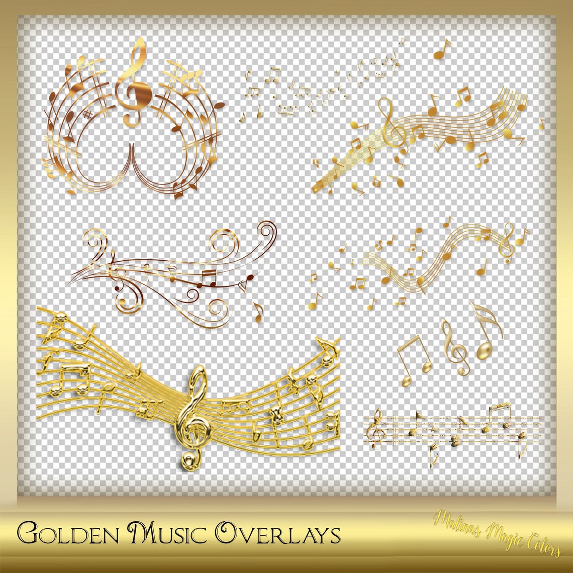 20 Golden Music Overlays - Music Note Clip Art - Golden Musical Notes ...