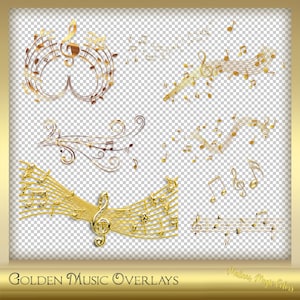 20 Golden Music Overlays - Music Note Clip Art - Golden Musical Notes ...