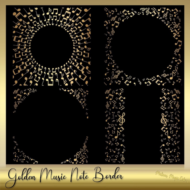 Golden Gradient Music Note Border - Golden Music Overlays - Music Note ...