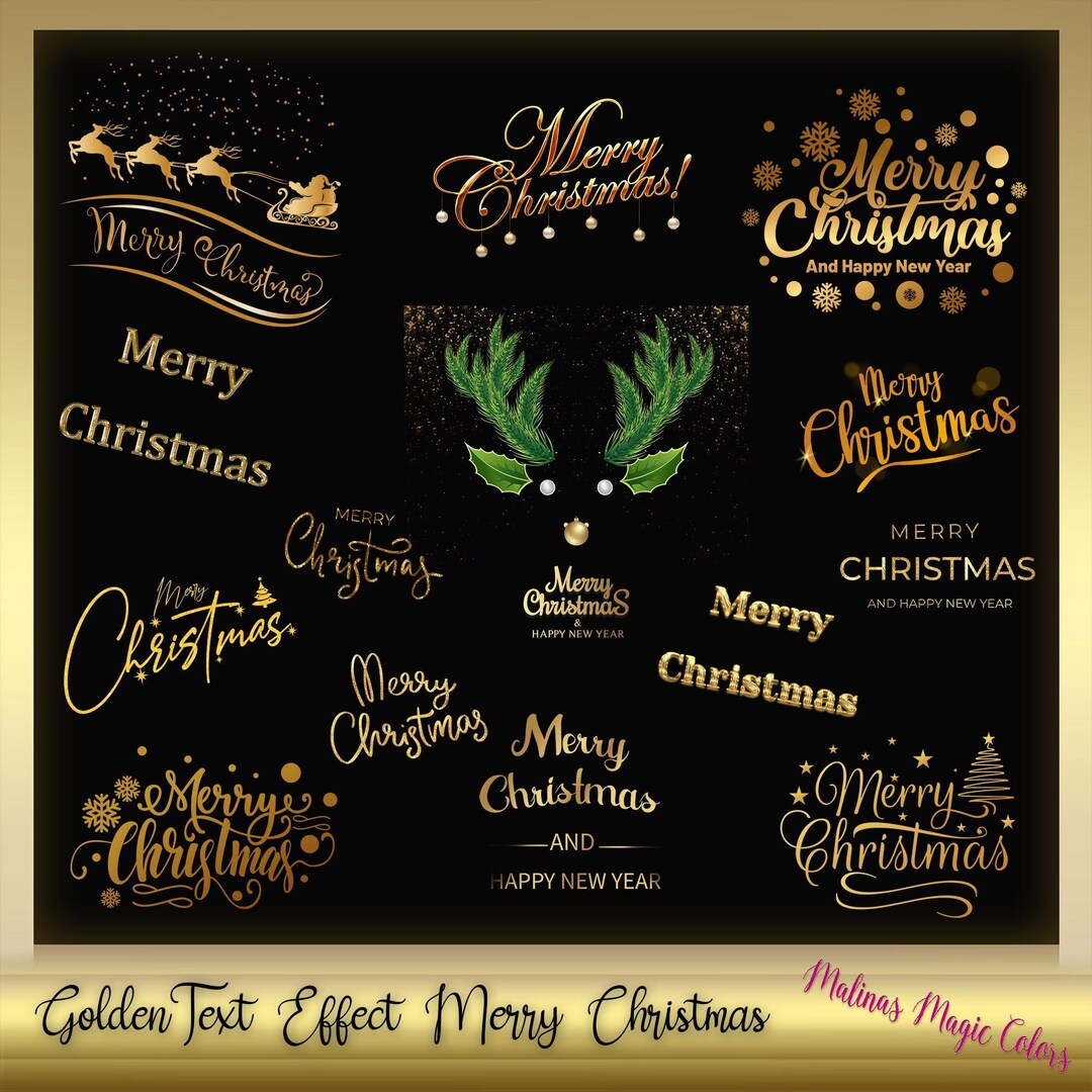 Gold Text Effect Merry Christmas - Golden Text Overlay - Christmas Text ...