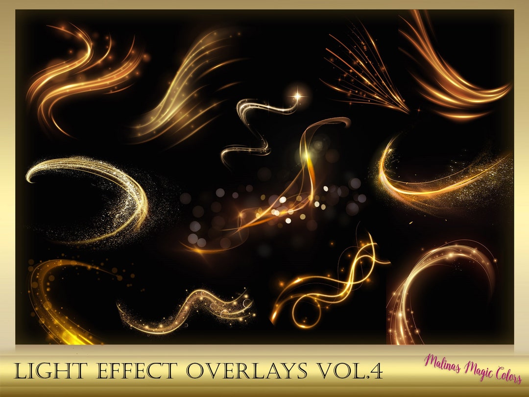 20 Light Effect Overlays Vol.4 - Wedding Overlays - Shiny Gold Glowing ...