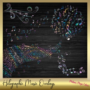 20 Holographic Music Overlays - Holographic Music Notes - Iridescent ...