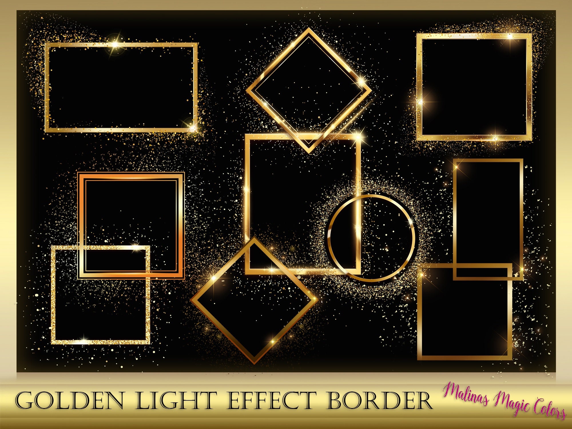 Golden Light Effect Border Light Effect Sprinkled Golden Frame ...