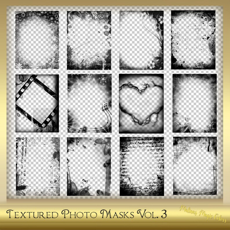 12 Textured Photo Masks Vol. 3 - Photoshop Clipping Masks - Grunge ...