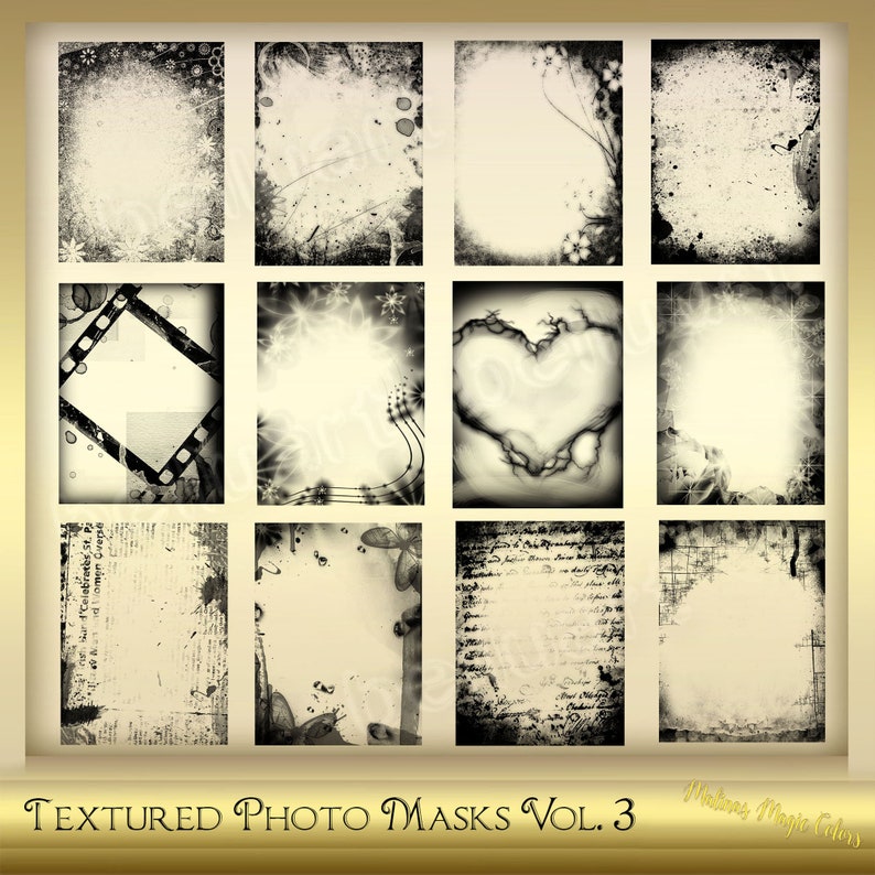 12 Textured Photo Masks Vol. 3 - Photoshop Clipping Masks - Grunge Photo Mask Grungy Texture ...