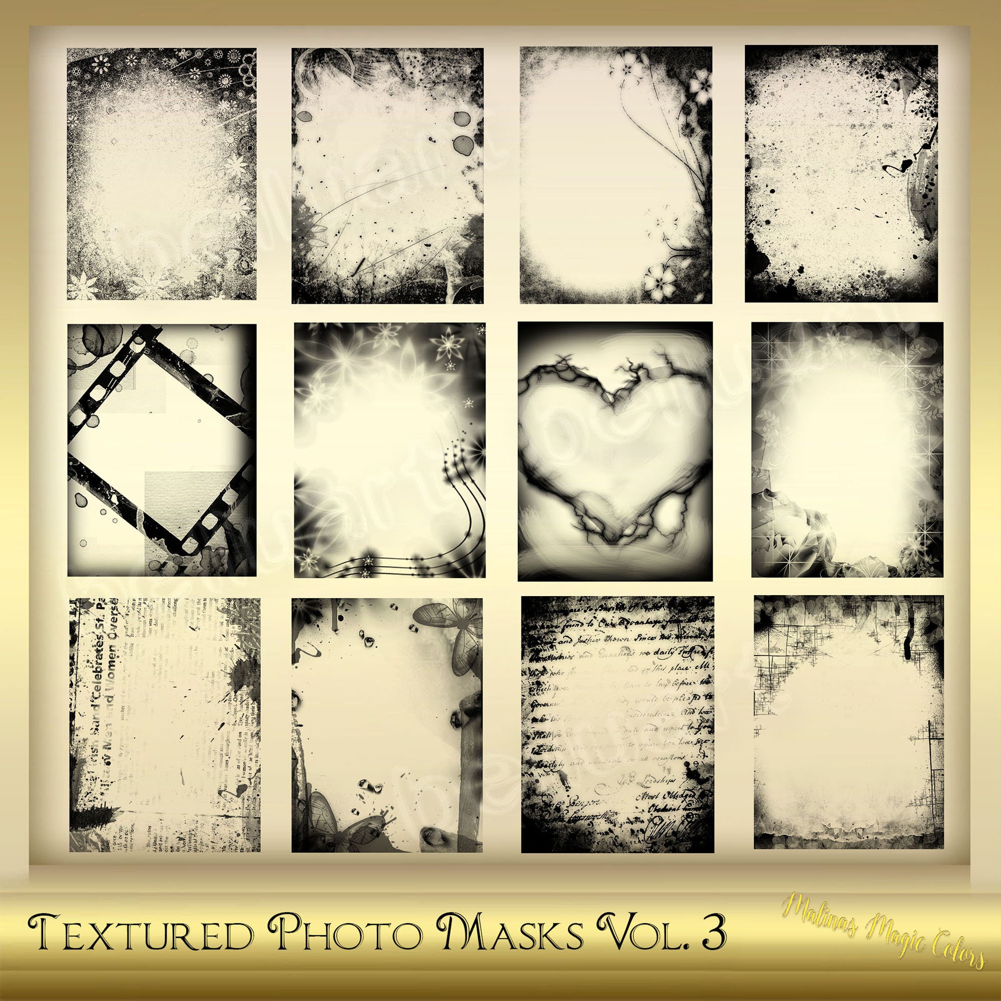 12 Textured Photo Masks Vol. 3 Photoshop Clipping Masks Grunge Photo ...