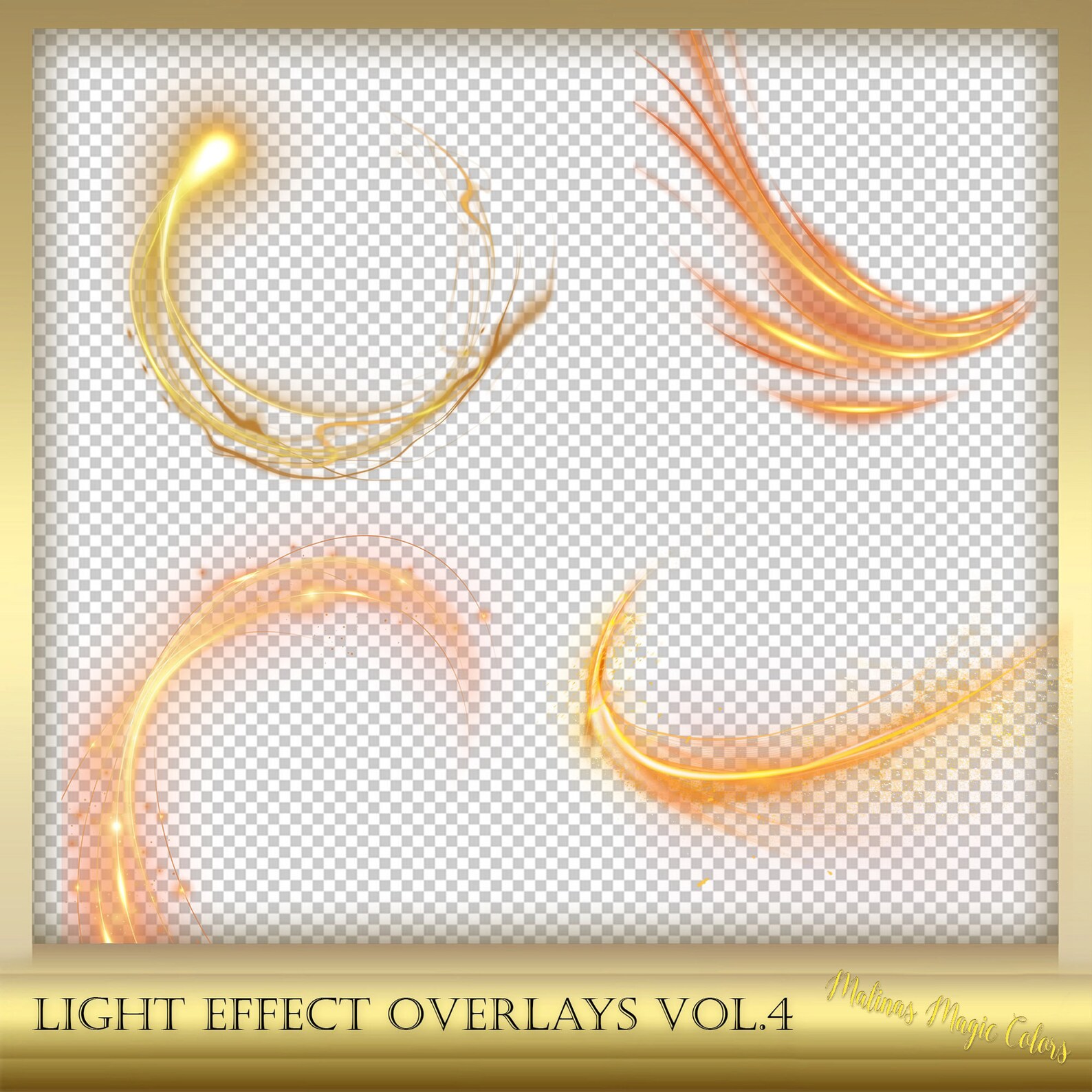 20 Light Effect Overlays Vol.4 - Wedding Overlays - Shiny Gold Glowing ...