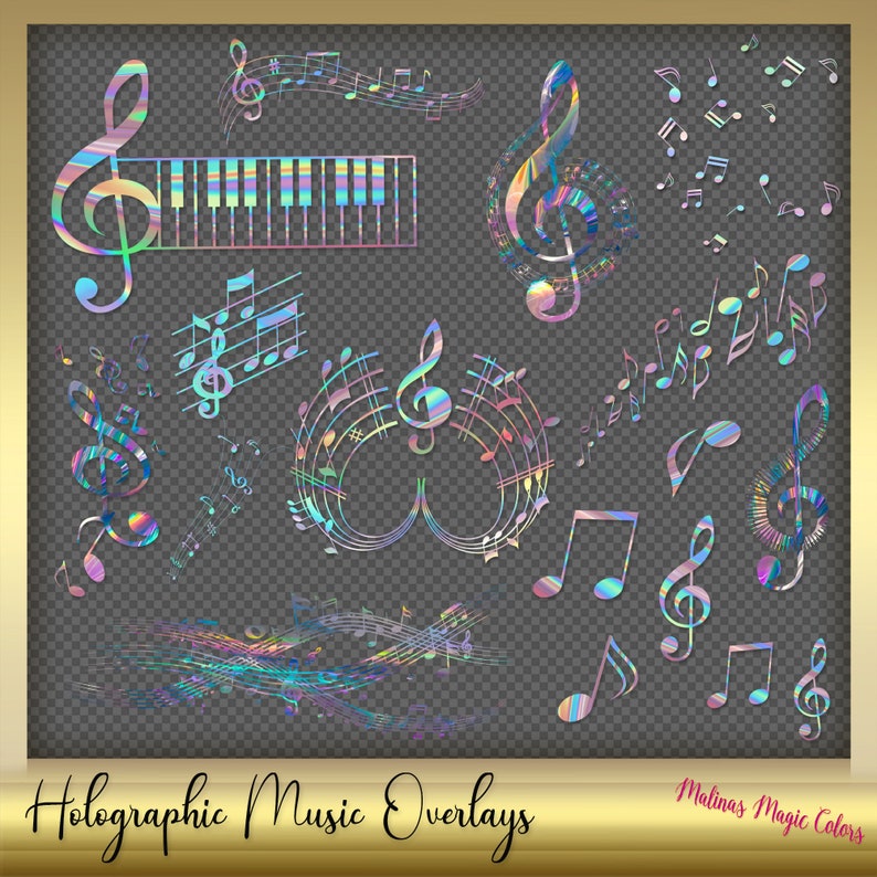 20 Holographic Music Overlays - Holographic Music Notes - Iridescent ...