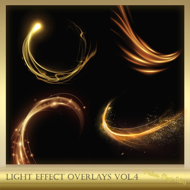 20 Light Effect Overlays Vol.4 - Wedding Overlays - Shiny Gold Glowing ...