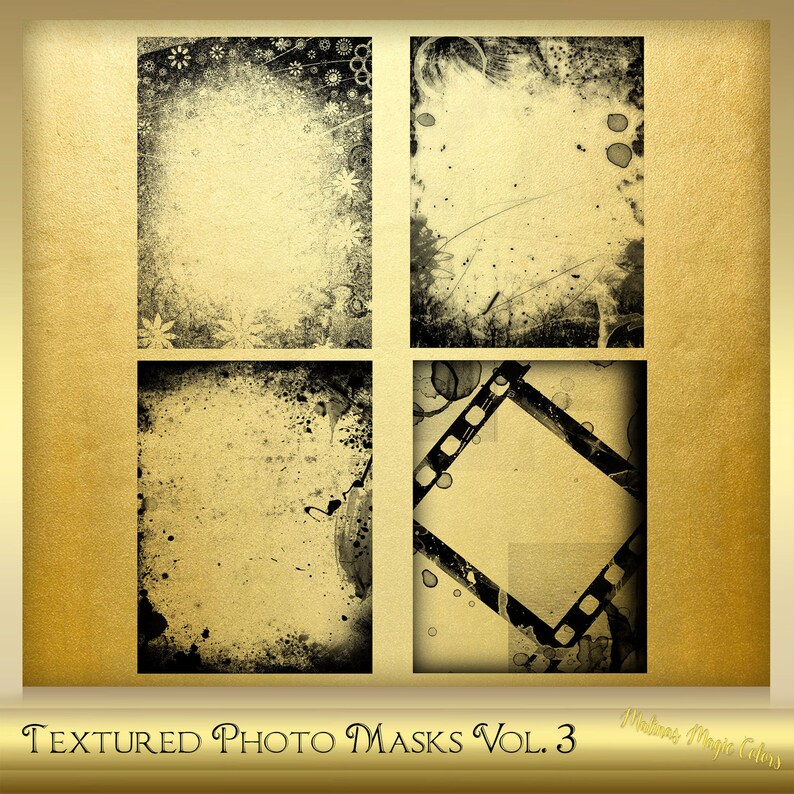 12 Textured Photo Masks Vol. 3 - Photoshop Clipping Masks - Grunge Photo Mask Grungy Texture ...