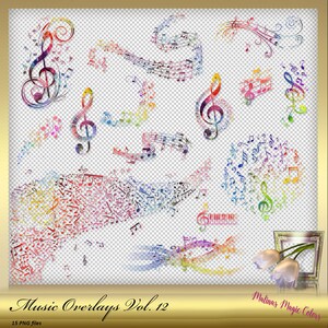 15 Music Overlays Vol. 12 - Music Note Clip Art - Colorful Musical ...