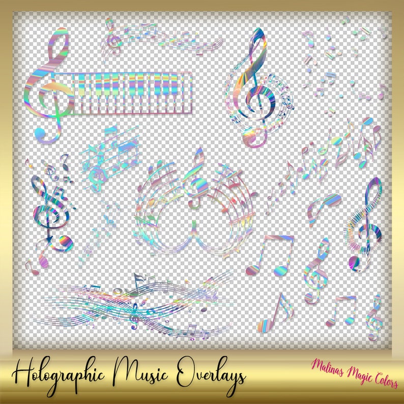 20 Holographic Music Overlays - Holographic Music Notes - Iridescent ...