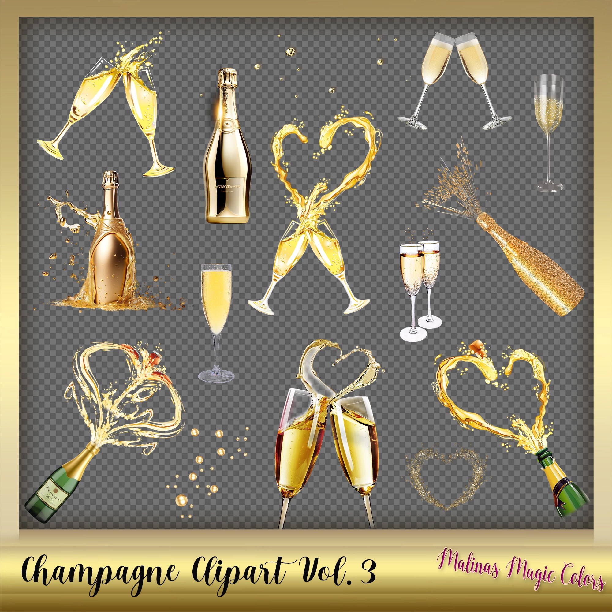 17 Champagne Clipart Vol. 3 - Champagne Overlays - Champagne Clip Art ...