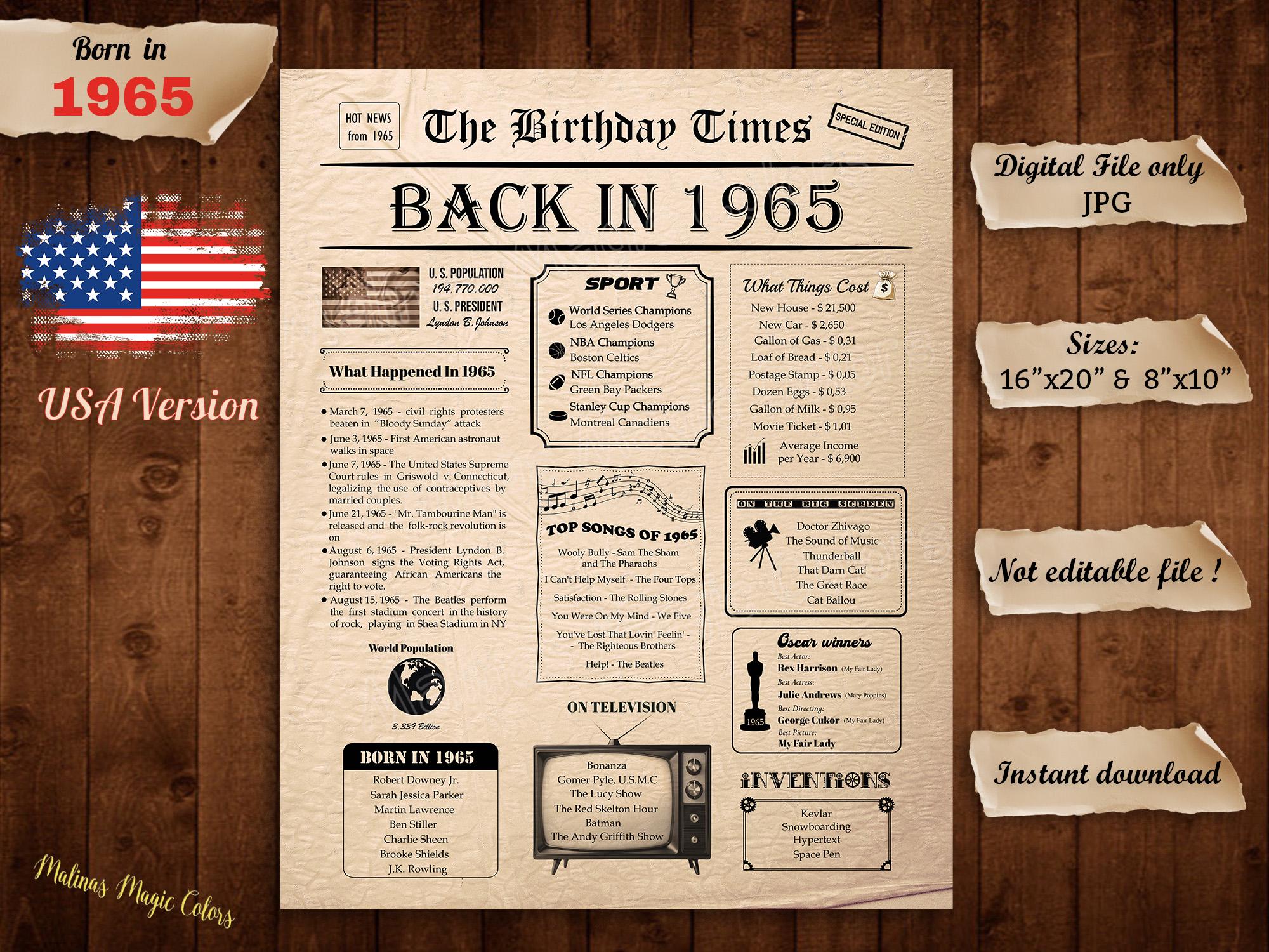60th Birthday Newspaper - 1965 the Year You Were Born - Back in 1965 ...