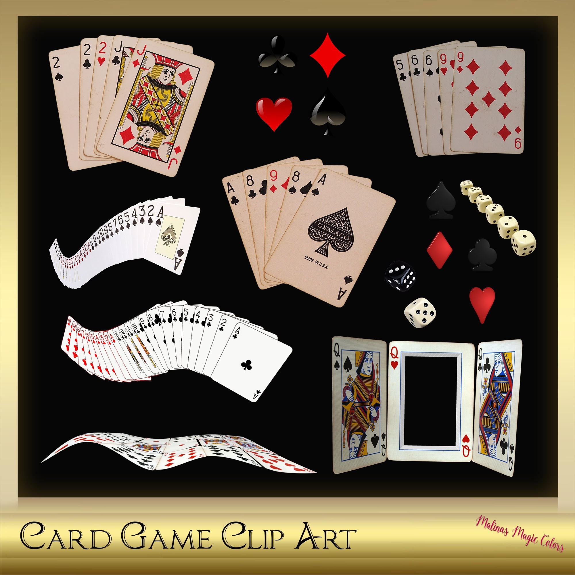 25 Card Game Clip Art - Playing Cards Arranged - Poker Clip Art - Card ...