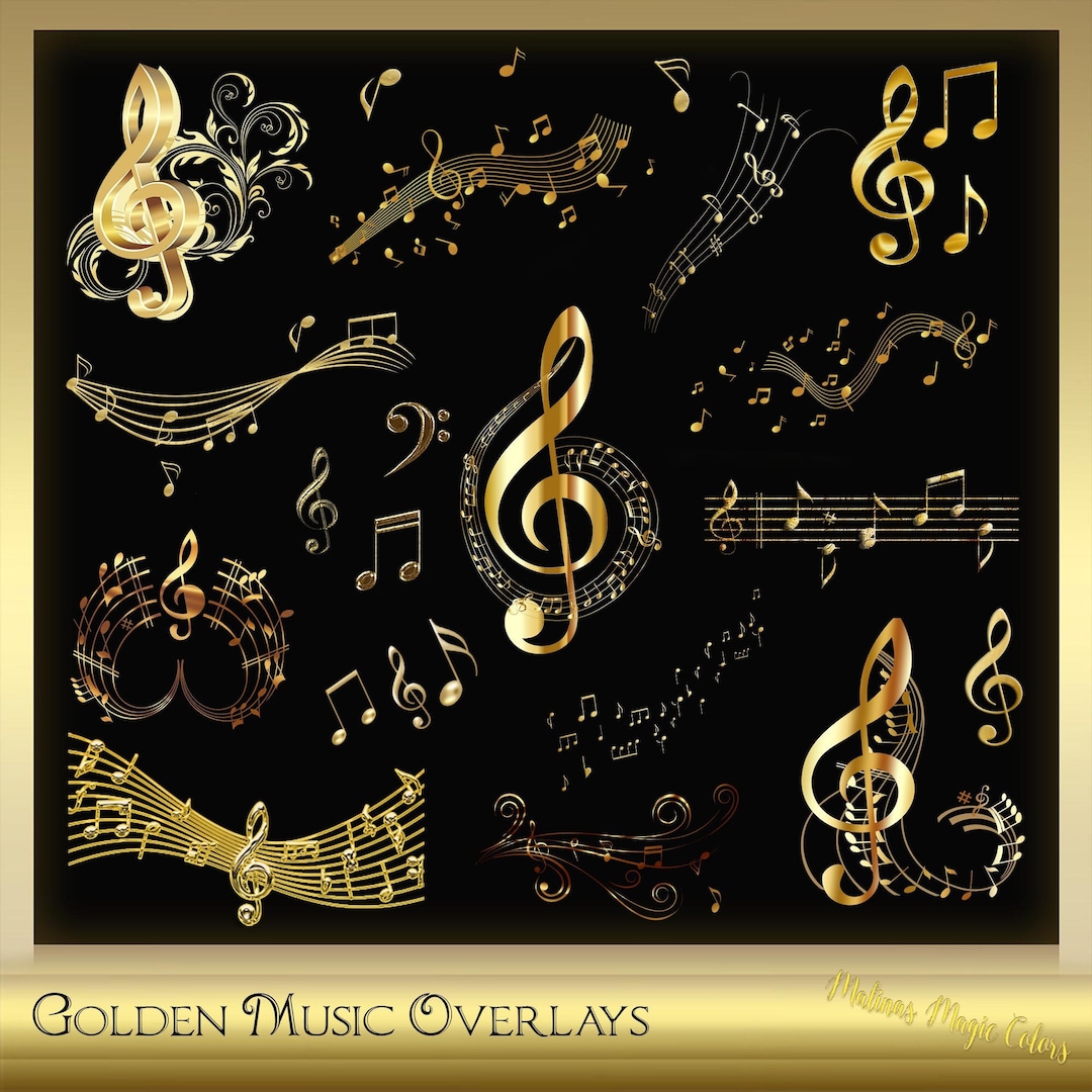 20 Golden Music Overlays - Music Note Clip Art - Golden Musical Notes ...