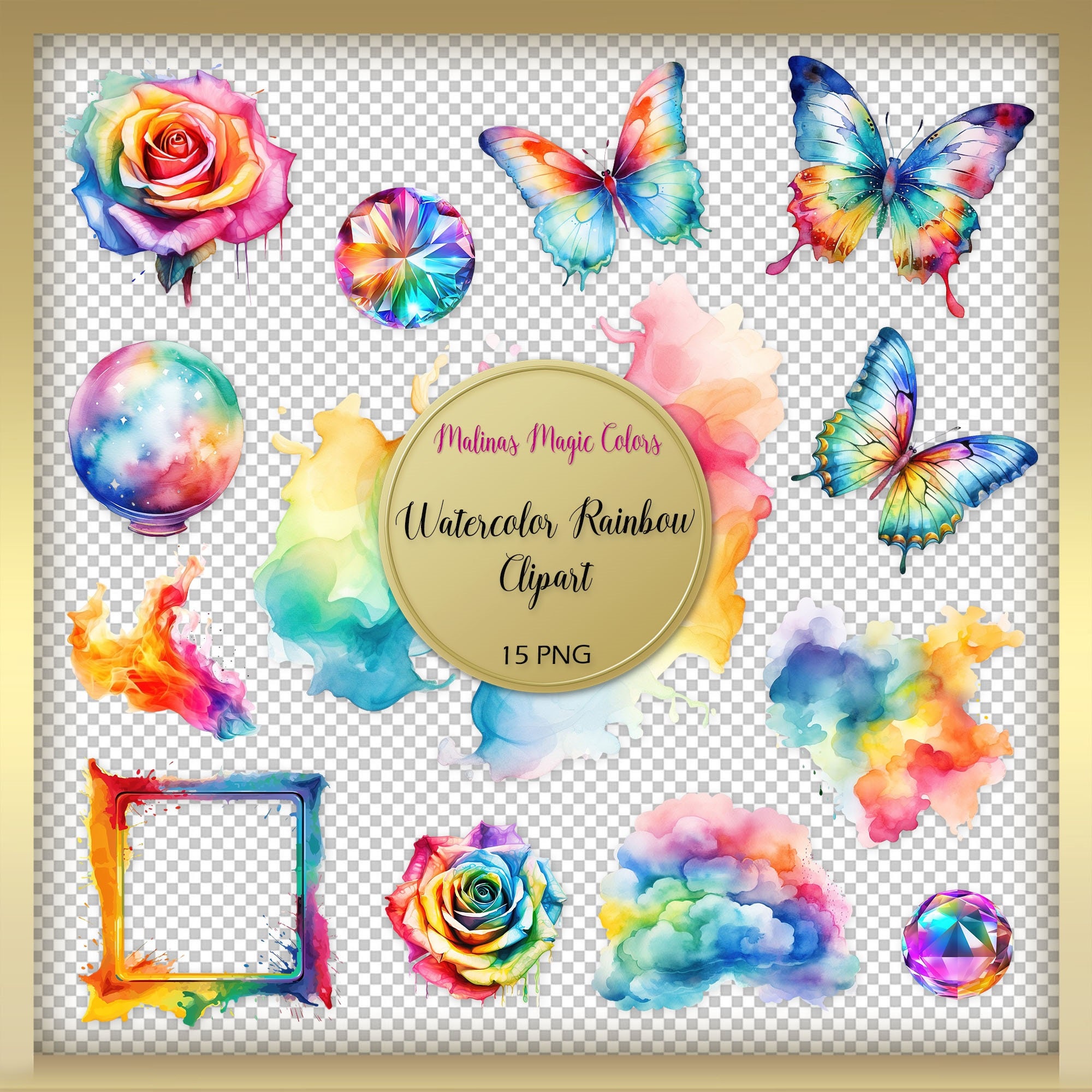 Watercolor Rainbow Clipart Watercolor Colorful Clip Art - Etsy