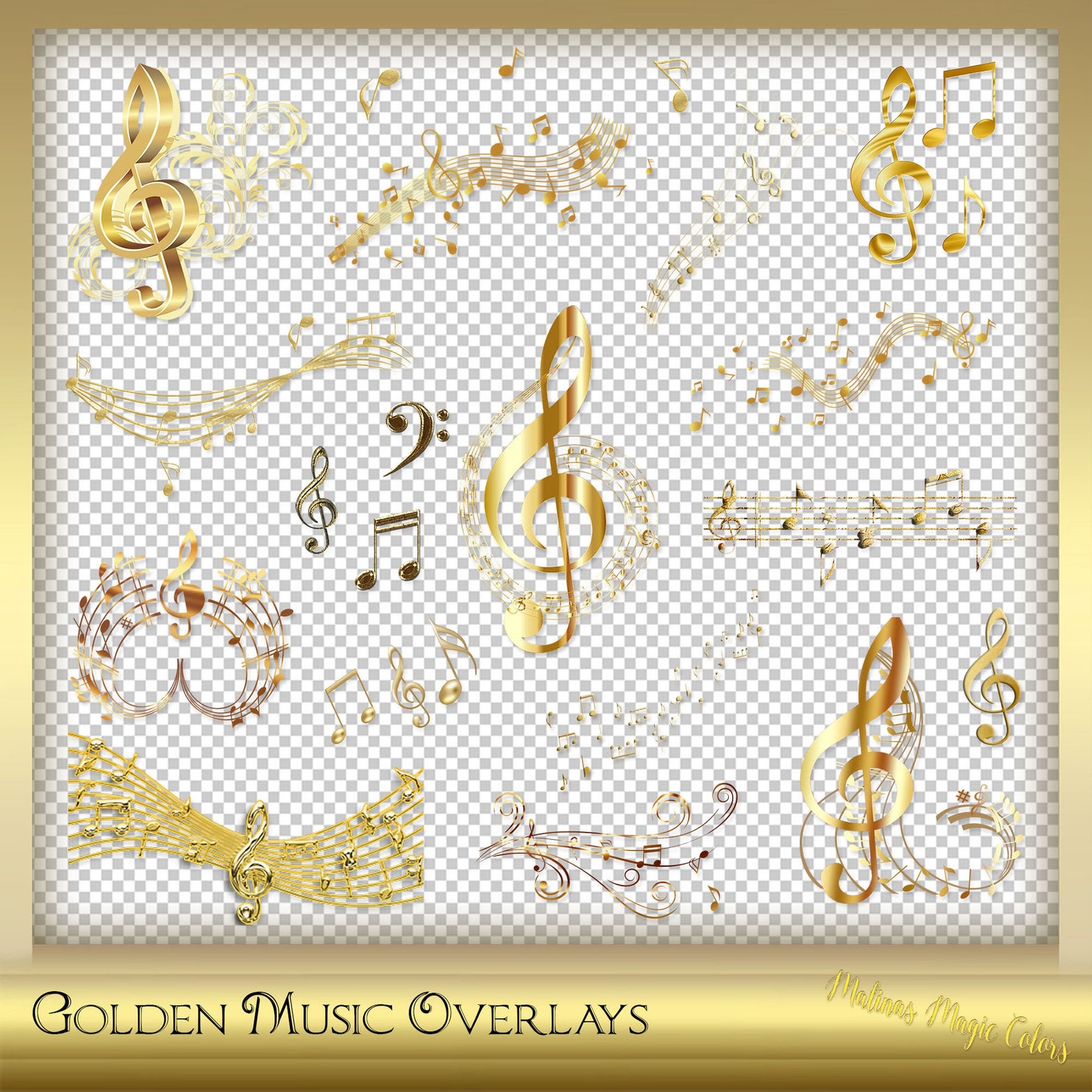 20 Golden Music Overlays Music Note Clip Art Golden Musical Notes ...