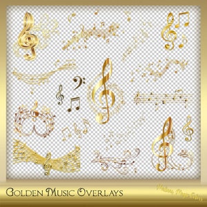 20 Golden Music Overlays - Music Note Clip Art - Golden Musical Notes ...