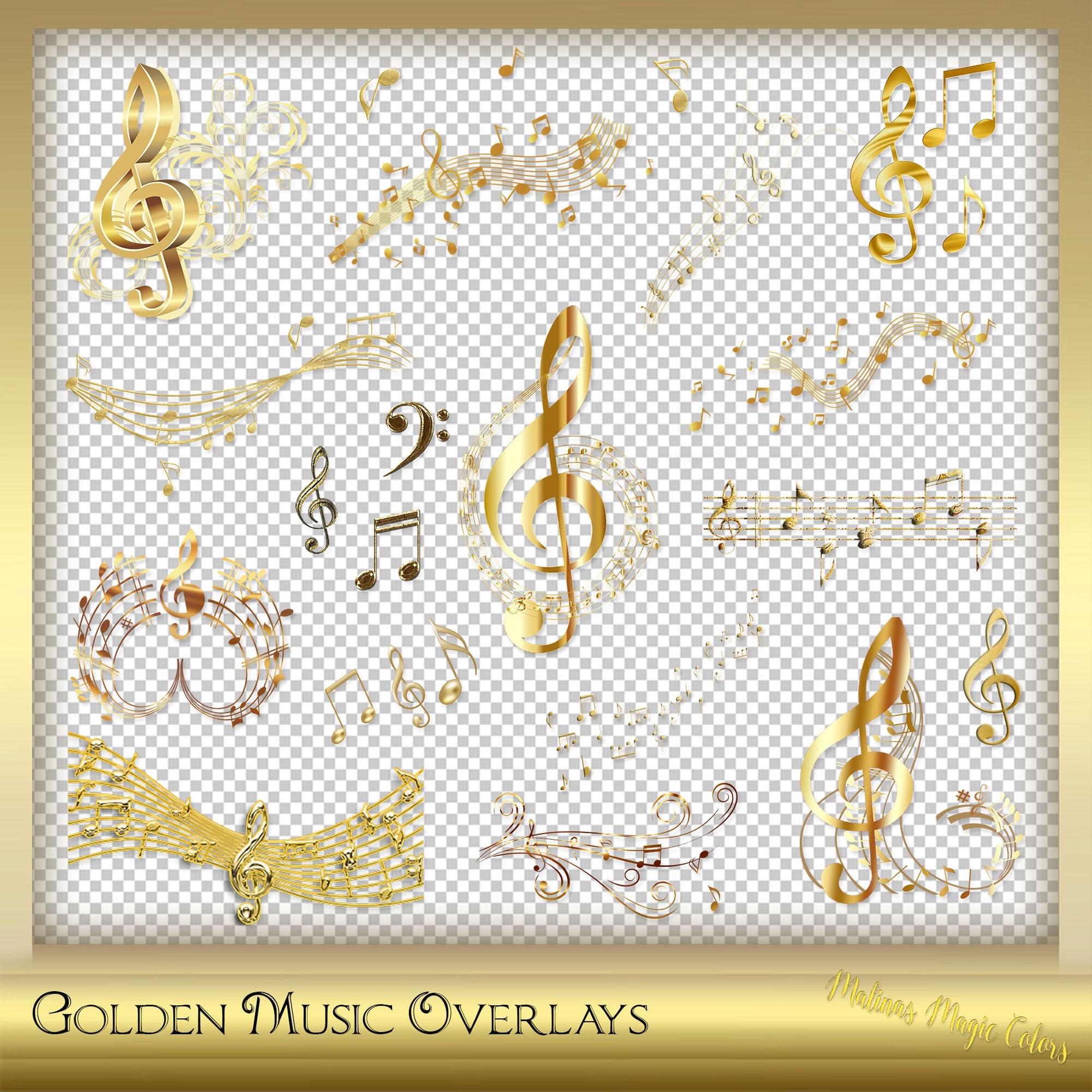 20 Golden Music Overlays Music Note Clip Art Golden Musical Notes ...
