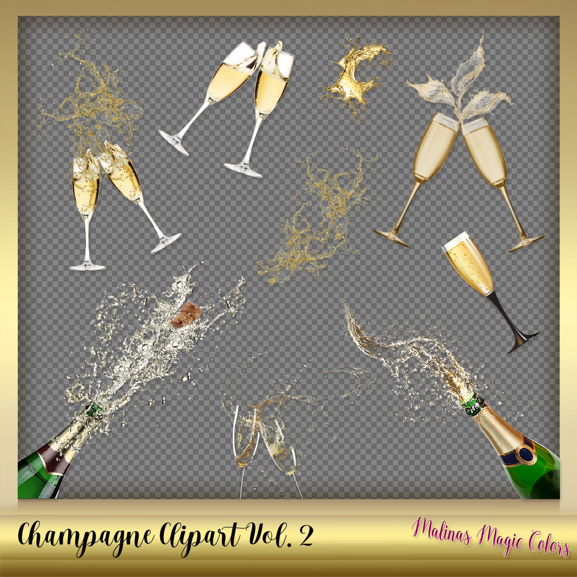 10 Champagne Clipart Vol. 2 - Champagne Overlays - Champagne Clip Art ...