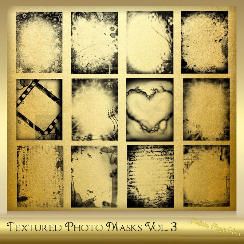 12 Textured Photo Masks Vol. 3 - Photoshop Clipping Masks - Grunge ...
