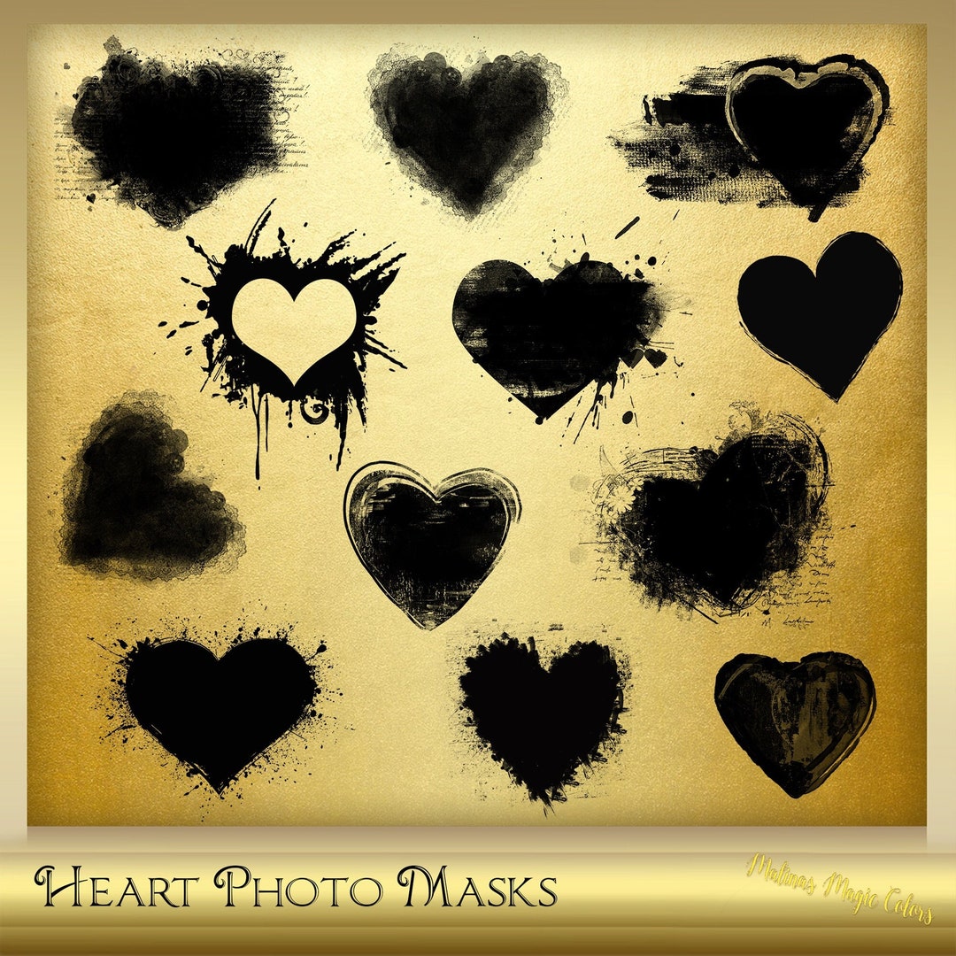 12 Heart Masks for Photoshop - Photoshop Clipping Masks - Grunge Png ...