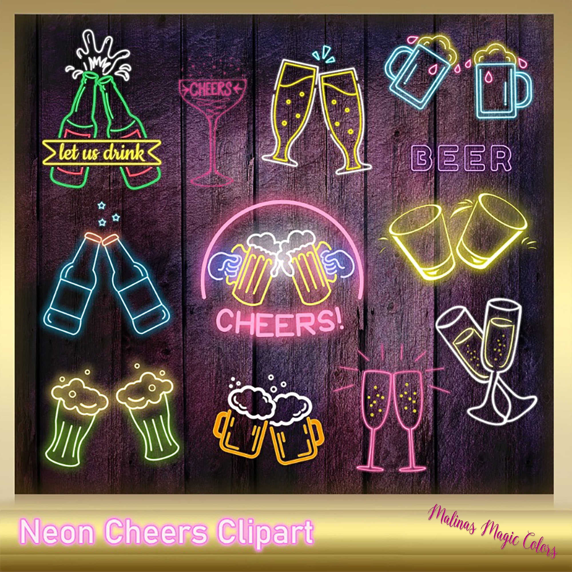 Neon Cheers Clip Art - Cheers Clipart - Beer Clipart - Cocktail Clipart ...