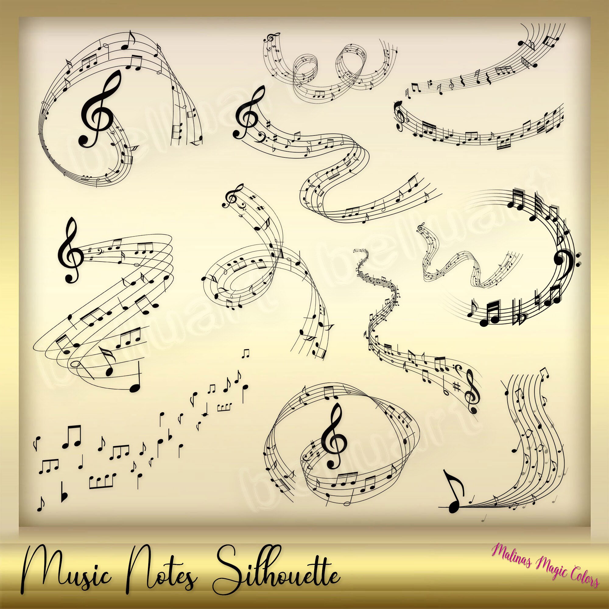 Music Notes Silhouette - Round Music Note Overlay - Music Note Clip Art ...