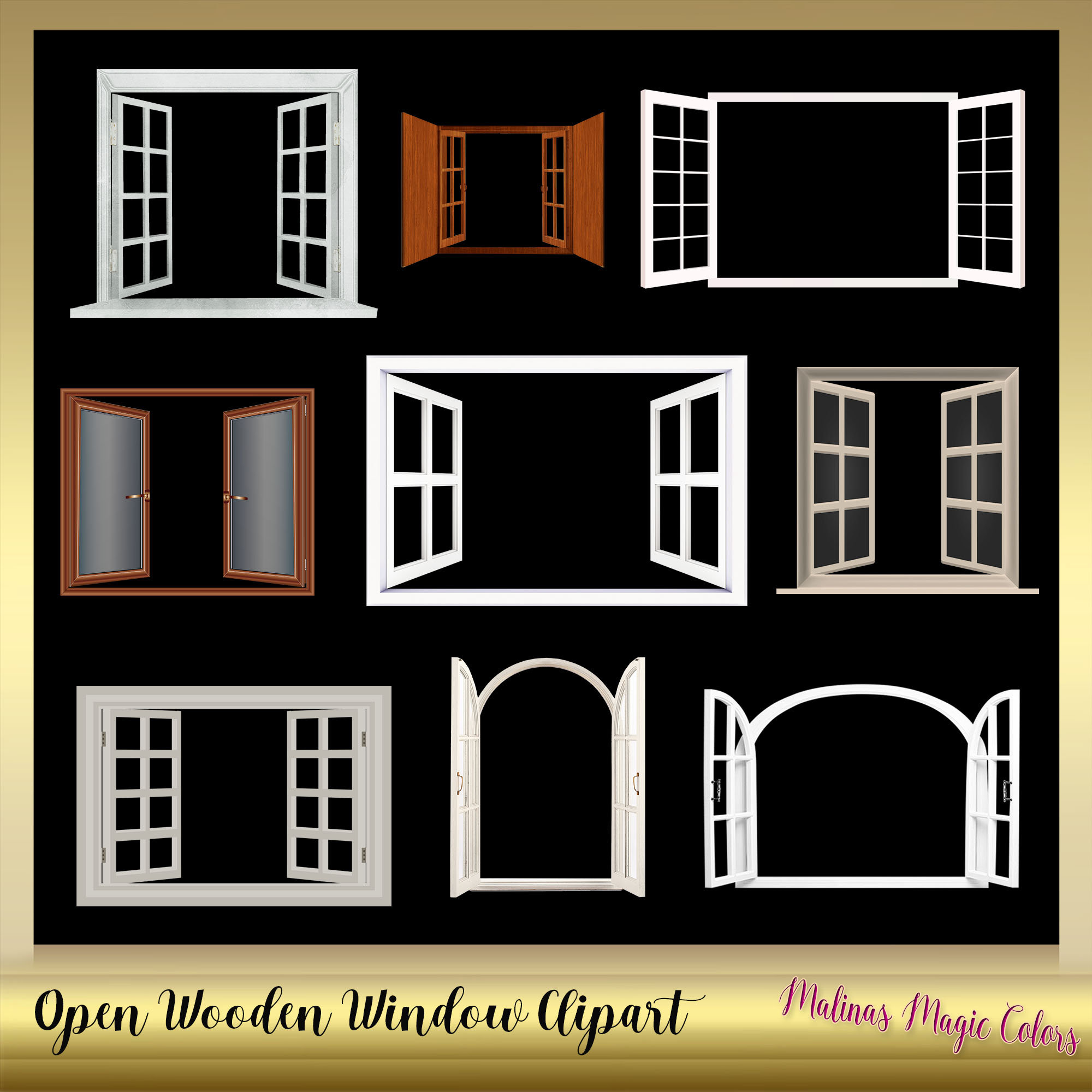 Open Wooden Window Clipart - Window Photo Frame - Photoshop Digital ...