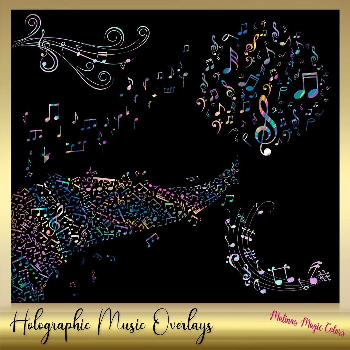 20 Holographic Music Overlays Holographic Music Notes Iridescent Music ...