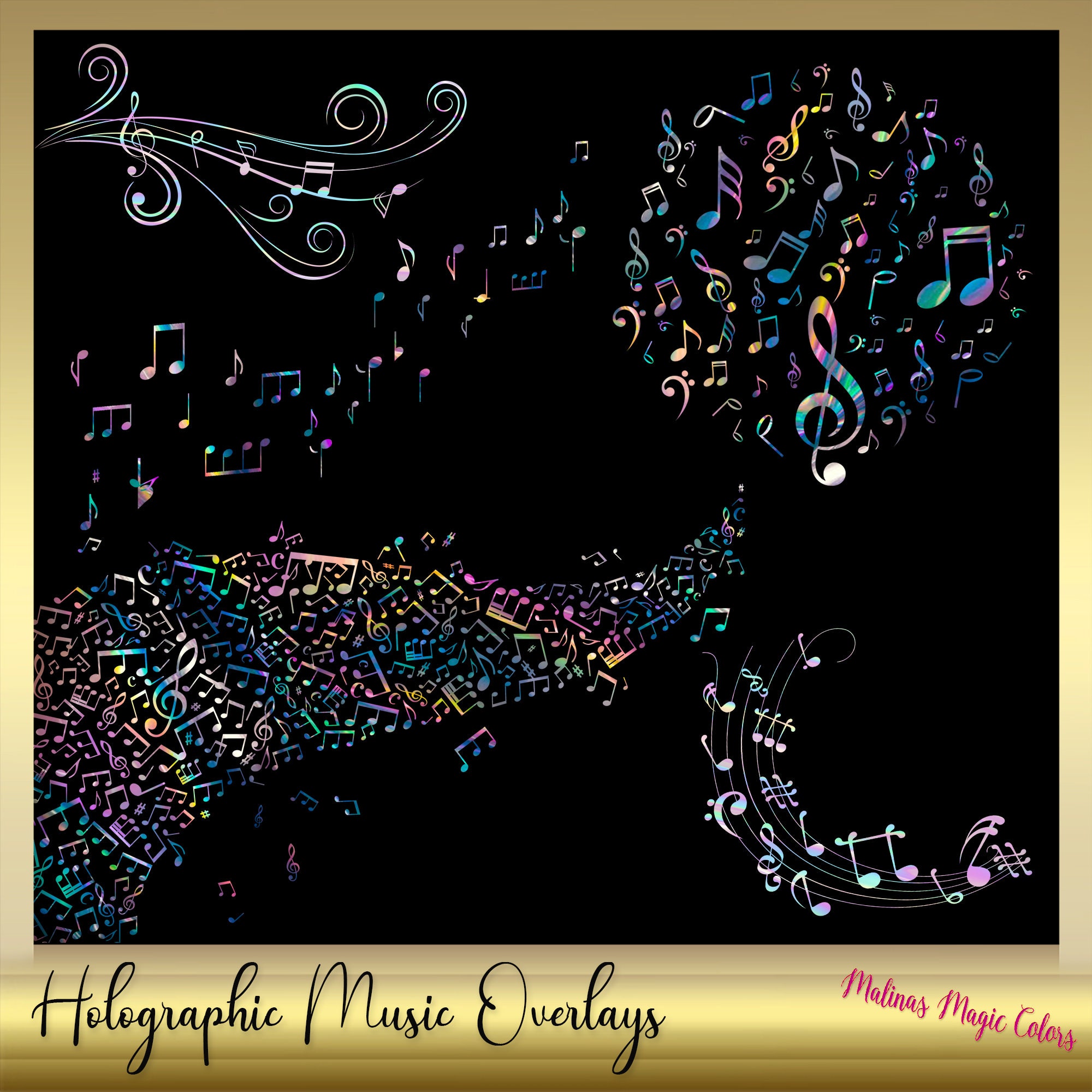 20 Holographic Music Overlays - Holographic Music Notes - Iridescent ...