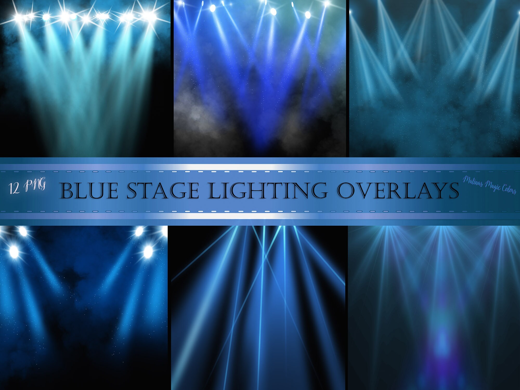 12 Blue Stage Lighting Overlays Vol. 1 - Blue Stage Light - Spotlight ...