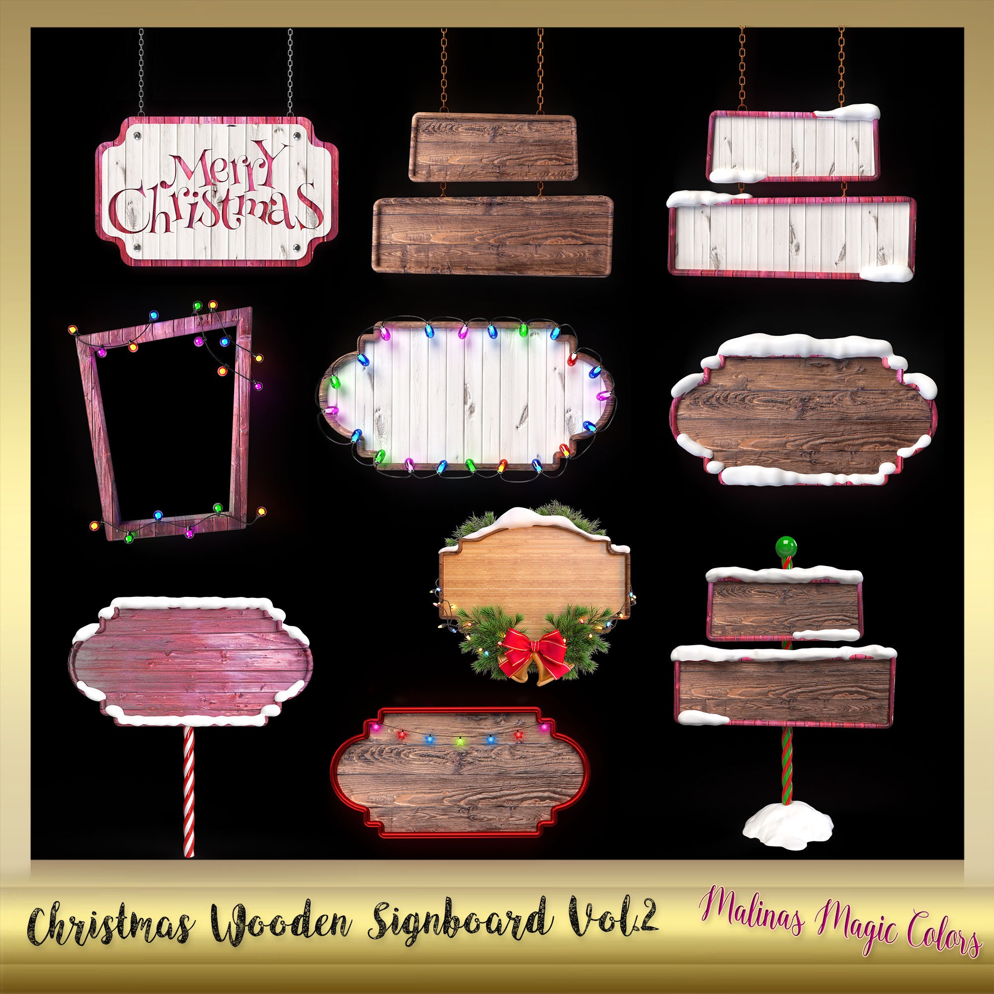 Christmas Wooden Signboard Vol.2 Christmas Signs Clip Art Wood Signs ...