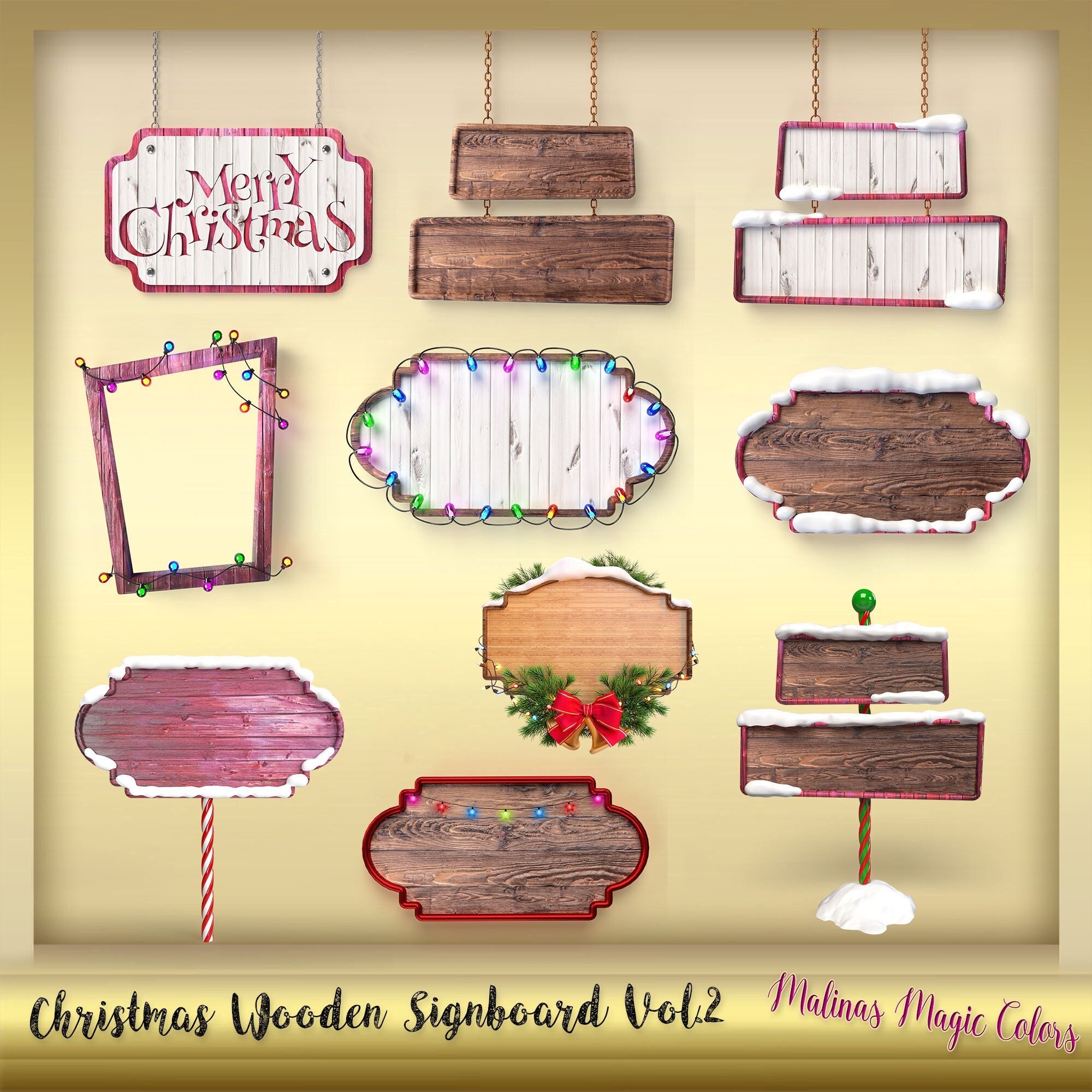 Christmas Wooden Signboard Vol.2 Christmas Signs Clip Art Wood Signs ...