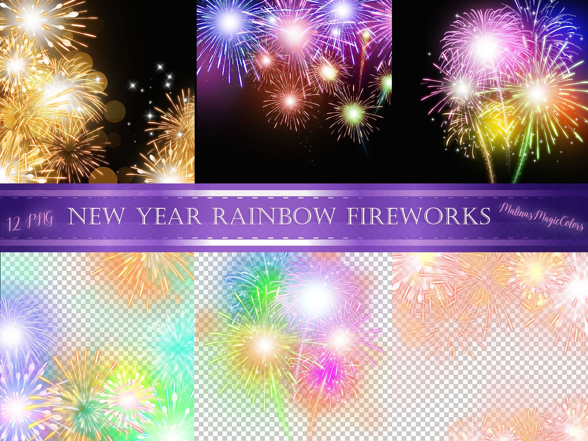 12 New Year Rainbow Fireworks - Firework Photo Overlay - Fireworks ...