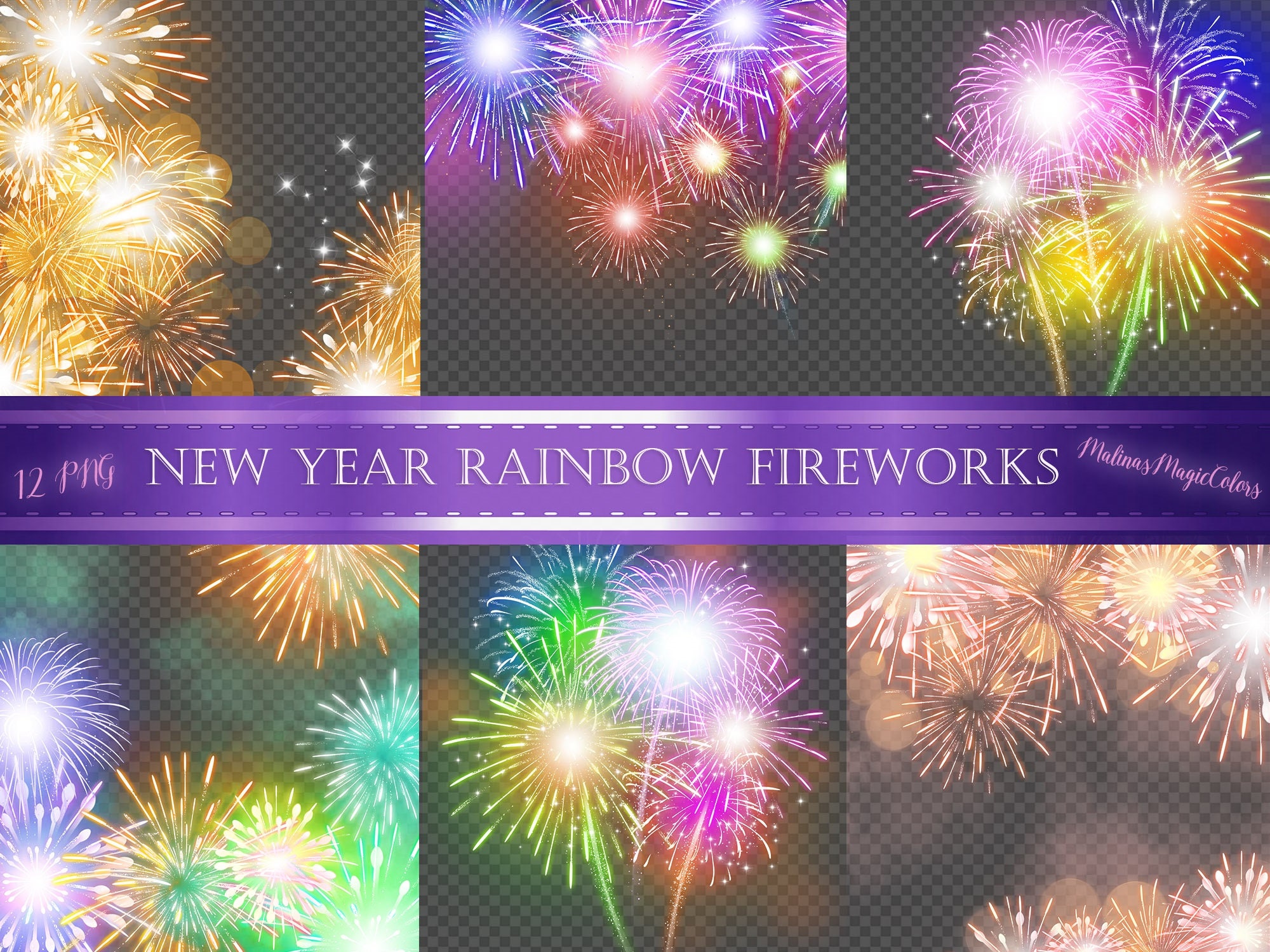 12 New Year Rainbow Fireworks - Firework Photo Overlay - Fireworks ...