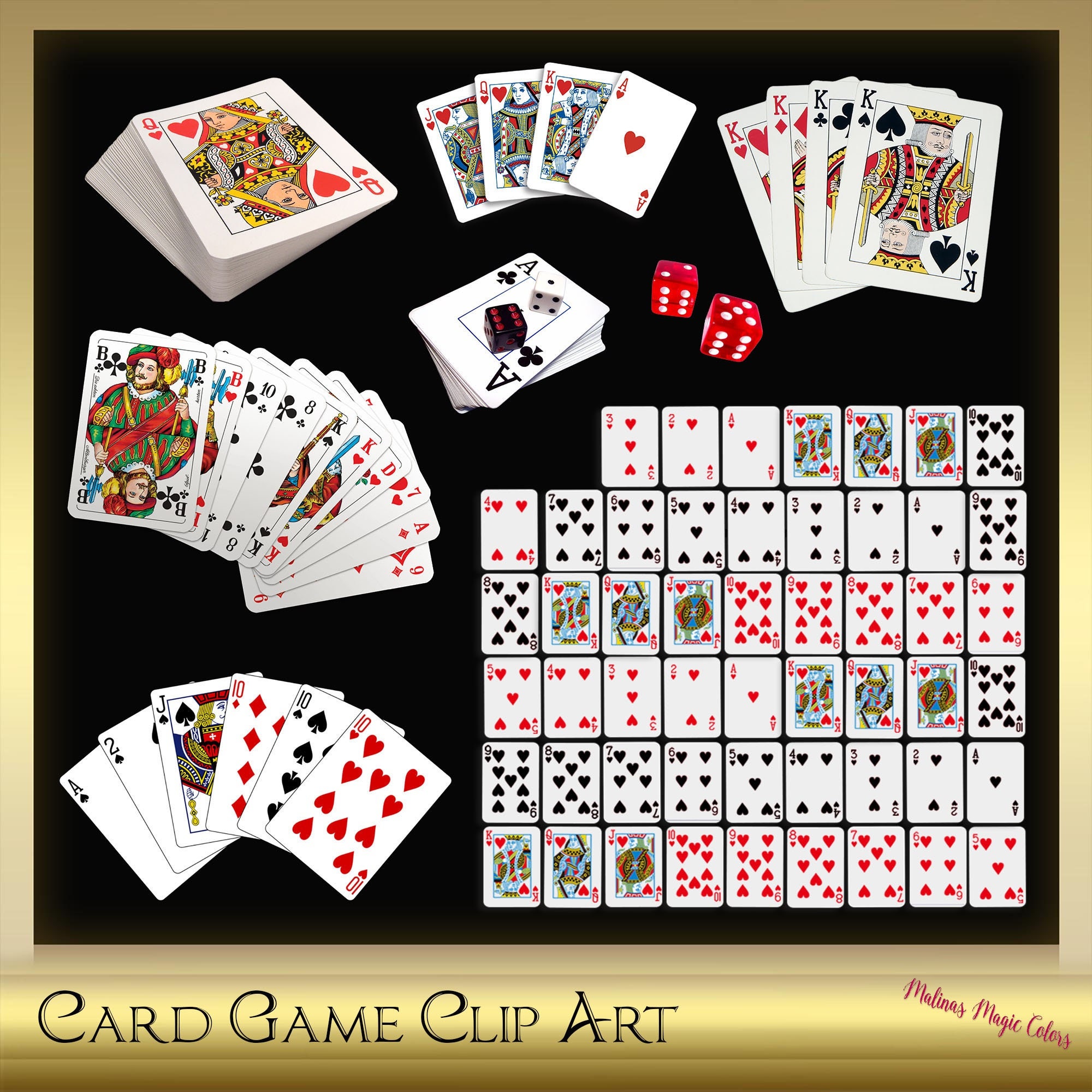 25 Card Game Clip Art - Playing Cards Arranged - Poker Clip Art - Card ...