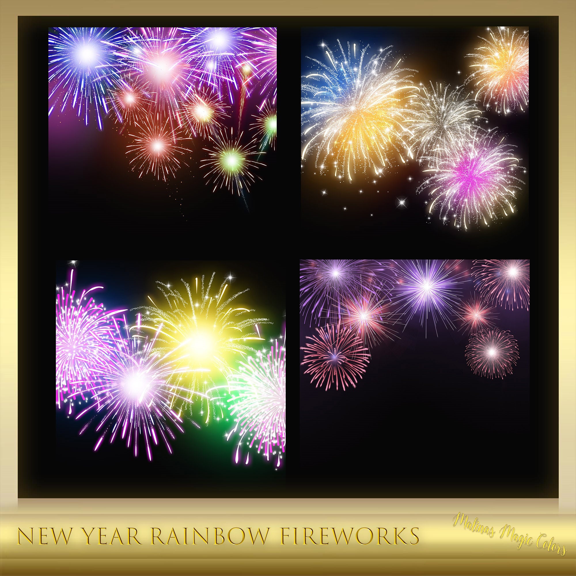 12 New Year Rainbow Fireworks Firework Photo Overlay Fireworks ...