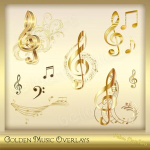 20 Golden Music Overlays - Music Note Clip Art - Golden Musical Notes ...